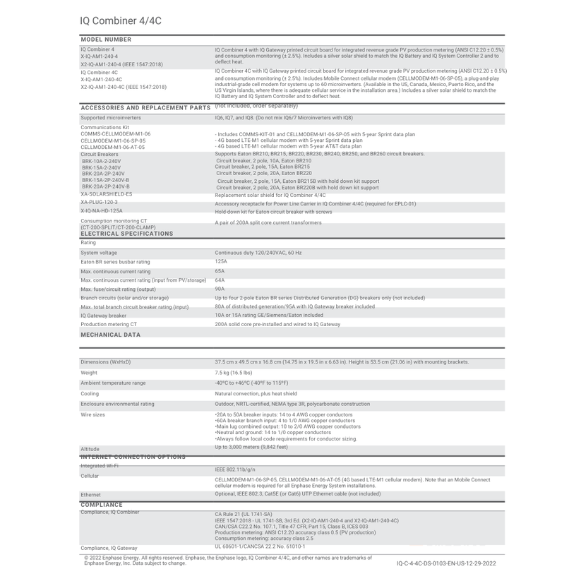 Enphase IQ Combiner 4 Single Phase 240V with IEEE IQ Gateway – Solux, LLC