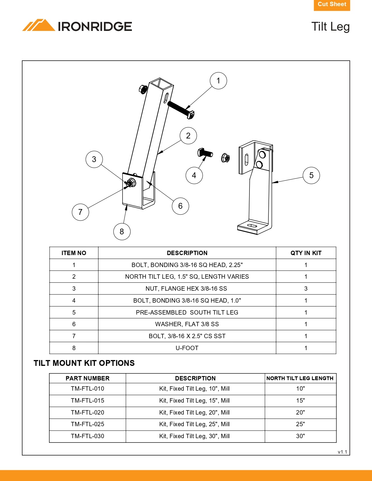 Ironridge Tilt Legs Kit Fixed 10" Mill Finish – Solux, LLC