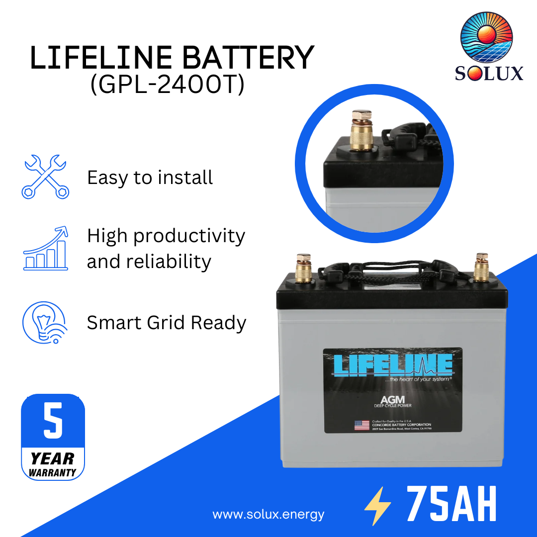 AGM Starting Battery Lifeline GPL-2400T 12V 75Ah – Solux, LLC
