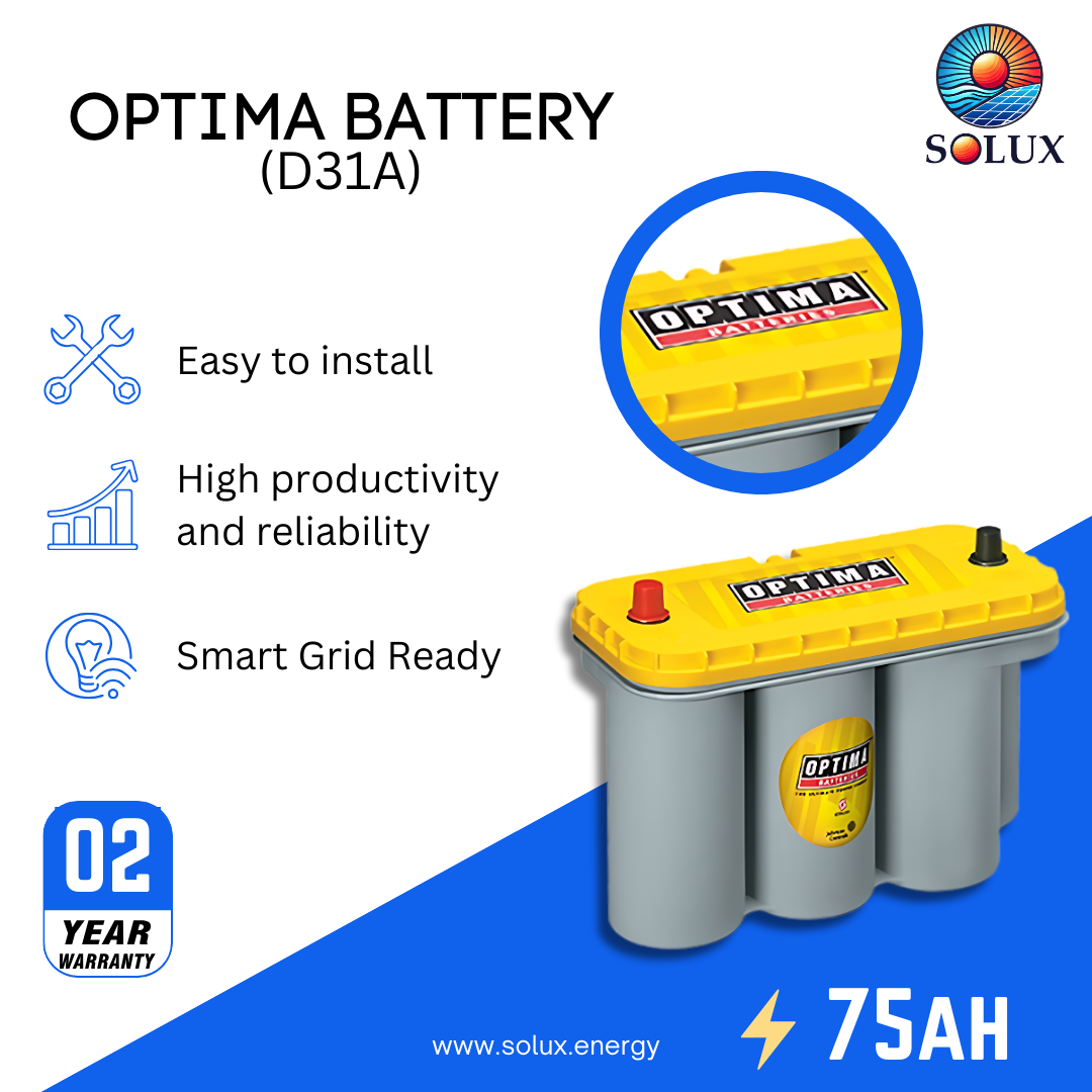 D31A AGM Battery Optima 75AH SLA – Solux, LLC