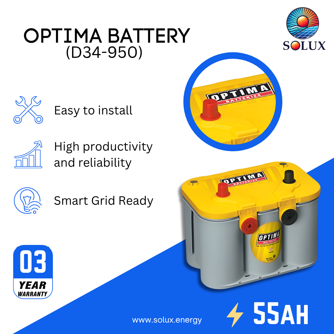 Optima 12V Battery 55Ah Sealed Lead Acid AGM – Solux, LLC