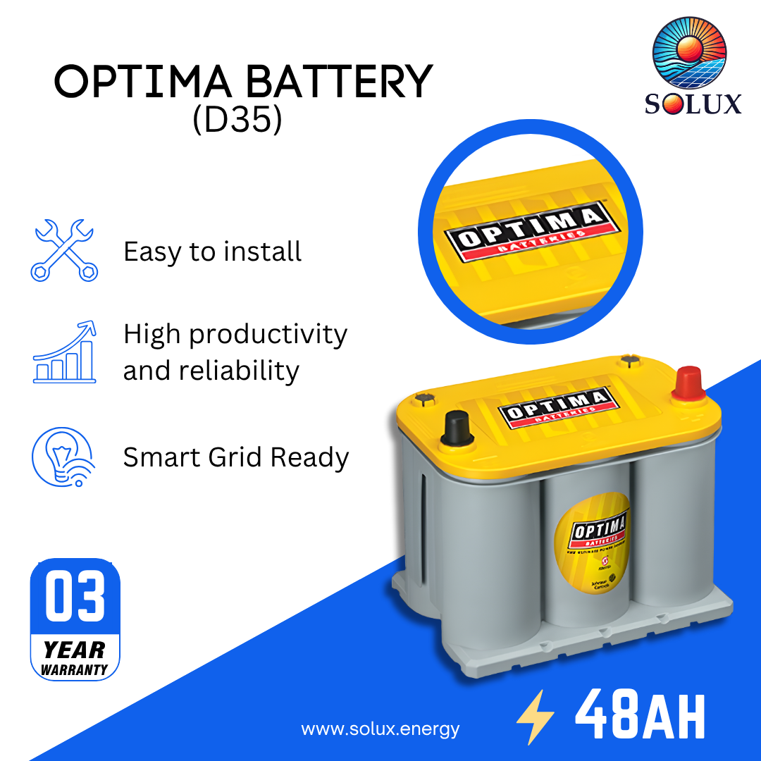 D35 Optima Battery 48Ah Sealed Lead Acid AGM – Solux, LLC