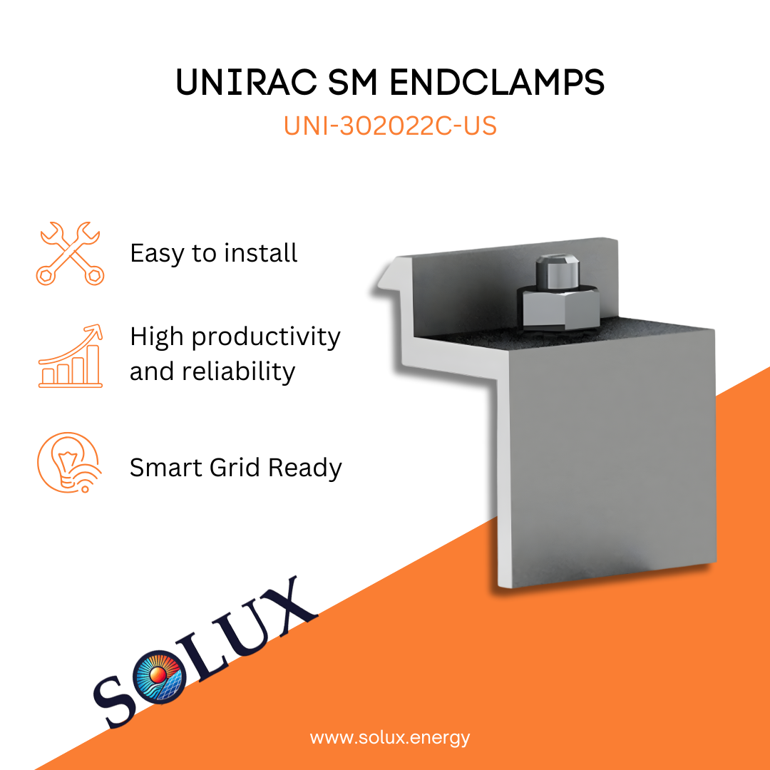 End Clamp Solar Unirac, Size C, Clear, Integrated Bonding – Solux, LLC